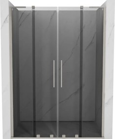 Mexen Velar L Duo, posuvné sprchové dveře do otvoru 140 cm, 8mm šedé sklo, broušená ocel, 871-140-003-42-97