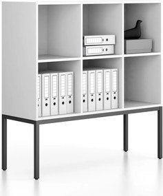 Regál FRAME, nízký, s černou podnoží, 1299 x 450 x 1331 mm, bílá