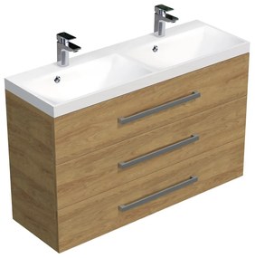 Koupelnová skříňka s chromovými úchyty a umyvadlem SAT Cube Way 120x71x40 cm dub Hickory mat CUBE21203DH