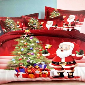 Vánoční 3D povlečení červené - Santa u stromečku