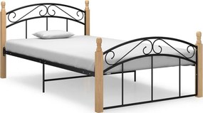 vidaXL Rám postele černý kov a masivní dubové dřevo 120 x 200 cm [324920] Barva: světle hnědá