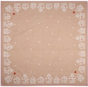 Hnědý ubrus s perníkovými chaloupkami Gingerbread Bliss - 100*100 cm