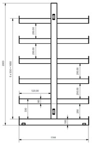 Konzolový regál, oboustranný, 2000 x 1380 x 1144 mm, 6 pater