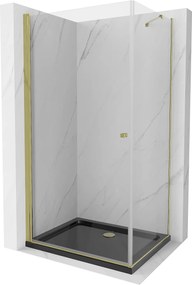 Mexen Pretoria, sprchový kout 100 (dveře) x 70 (stěna) cm, 6mm čiré sklo, zlatý profil + černá sprchová vanička, 852-100-070-50-00-4070G