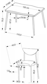 Jídelní set Dicky dub přírodní/černý