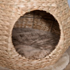PawHut Kočičí strom s škrabadlem, nábytek pro koťata, s kočičí jeskyní, kuličkovým hračkem, sisal, měkký plush, výška 82,5 cm, žlutý