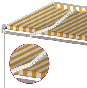 vidaXL Marketos Ručně zatahovací markýza s LED světlem 500 x 300 cm žlutobílá