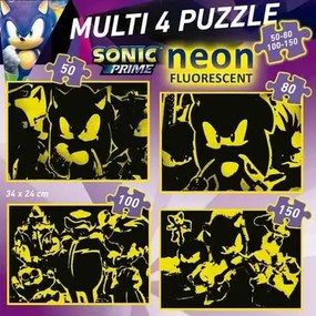 EDUCA Svítící puzzle Sonic Prime 4v1 / (50  80  100  150 dílků) / od 5