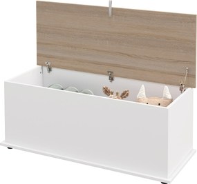 Dřevěná úložná truhlice HOMCOM s víkem, max. zatížení 120 kg pro ložnici a obývací pokoj, 100x40x40 cm, Přírodní a Bílá | Aosom