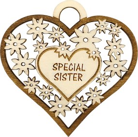 AMADEA Dřevěné srdce s textem "SPECIAL SISTER", 7 cm, český výrobek