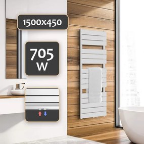 Designový koupelnový radiátor 1500 x 450 mm, bílý