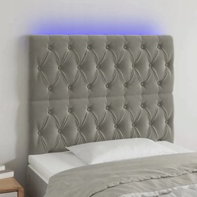Čelo Postele S Led Tmavě Zelené Samet Světle šedá 90 x 7 x 118/128 cm