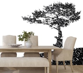 Tapeta strom černobílá silueta - 225x150 cm