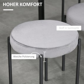 HOMCOM Sada 4 jídelních židlí Stohovatelná kuchyňská židle s čalouněným sedákem sametového vzhledu, šedý kov, ideální do kuchyně a jídelny 41,5 x 41,…