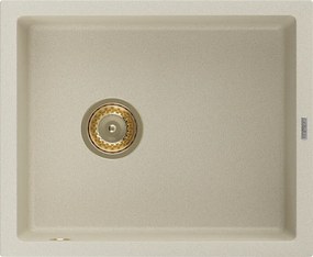 Mexen Pedro granitový dřez 1-komorový 560 x 460 mm, béžový, zlatý sifon - 6508561000-69-G