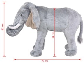 vidaXL Stojící plyšová hračka slon šedý XXL