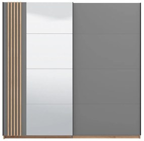 Dvoudveřová posuvná skříň se zrcadlem 220 Donna-šedá/dub artisan - s LED osvětlením