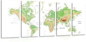 5-dílný obraz klasická mapa světa s bílým pozadím