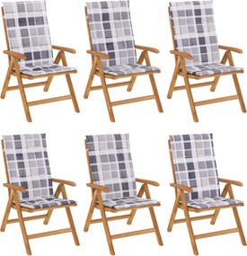 Skládací polohovací křesla s polštáři, 6 ks, masivní teak 3196507
