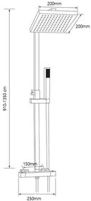 Gamma Cube, sprchová souprava s termostatickou baterií, hlavovou a ruční sprchou, výška 91-135cm, černá matná, GMA-BCEZNT-BK
