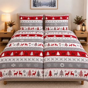 Povlečení bavlněné Vánoční Snowman červené TiaHome - 1x Polštář 90x70cm, 1x Přikrývka 140x200cm