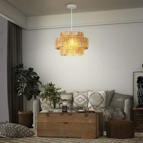 HOMCOM Závěsná lampa, 3stupňové stínidlo, kov, konopné lano, světle hnědá B31-521V00LR