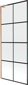 Mexen Next L, 1-křídlová vanová zástěna 80 x 150 cm, 6mm čiré sklo-černý vzor, ​​měděný profil, 895-080-000-03-77-65