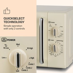Klarstein Caroline, mikrovlnná trouba, 20 l, 700/1000 W, Ø 25.5 cm, QuickSelect, retro, krémová