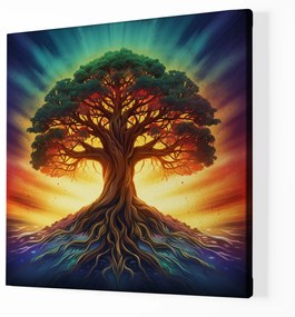 Obraz na plátně - Strom života Duhová záře FeelHappy.cz Velikost obrazu: 100 x 100 cm