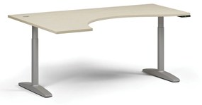 Výškově nastavitelný stůl OBOL, elektrický, 675-1325 mm, ergonomický levý, deska 1800x1200 mm, šedá zaoblená podnož, šedá
