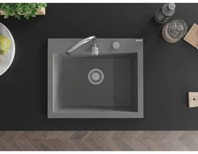 Mexen Elix, 1-komorový granitový dřez 600 x 500 mm, šedý, chromový sifon - 6525601005-71