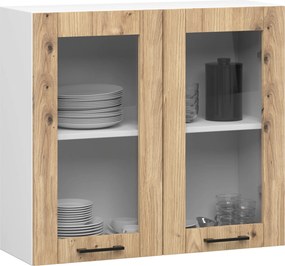 Závěsná kuchyňská vitrína Olivia W80 H720 bílá/dub artisan