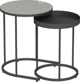HOMCOM Sada 2 obývacích stolů, zasouvací, design podnosu, kov, šedá