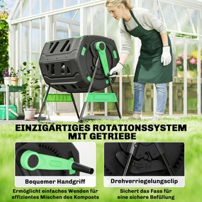 Outsunny 200 l kompostér s otočným bubnem, 94 × 67 × 98 cm – rychlý kompostér s větracími otvory a posuvnými dvířky, odolný plast
