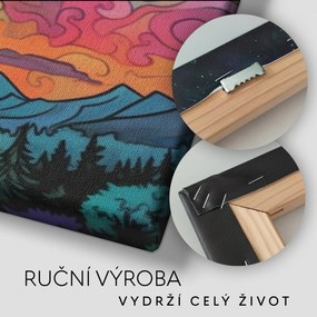 Obraz na plátně - Psychedelický západ slunce v horách FeelHappy.cz Velikost obrazu: 180 x 60 cm