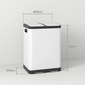 Dvoukomorový odpadkový koš, 2 x 30 l, odolný proti otiskům prstů, pedál, vyjímatelný vnitřní koš, šedý