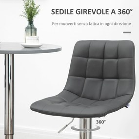 HOMCOM Sada 2 barových židlí z imitace kůže s opěradlem, otočné kuchyňské a obývací židle s opěrkou nohou, 42x45x89-110cm, Šedé