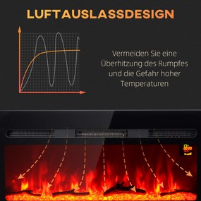 HOMCOM Elektrický krb s LED efektem plamene,1800 W nástěnný krb ve 3 barvách s 5 úrovněmi jasu, elektrický krb s dálkovým ovládáním, dotykový displej…
