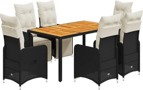 7dílný zahradní bistro set s poduškami černý polyratan 3277130