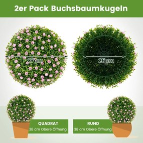 Costway Sada 2 koulí z buxusu, dekorativní koule odolné proti UV záření, umělá