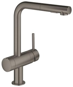Grohe Minta - Dřezová baterie s výsuvnou sprškou a uzavíracím ventilem, kartáčovaný Hard Graphite 31558AL0