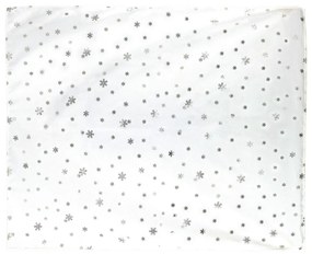 Ubrus s vánočním motivem, stříbrné vločky na bílém podkladu, 130x160 cm,100 % - UBR053