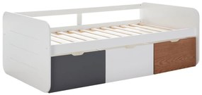 OnaDnes -20% Bílá lakovaná dětská postel Marckeric Abbott 90 x 190 cm s barevnými zásuvkami