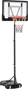 HOMCOM Basketbalový stojan na kolečkách 83x55cm, přenosný basketbalový koš se stojanem, nastavitelné výšky koše 156 až 210 cm, basketbalový systém pro