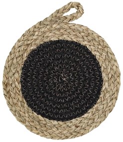 MADAM STOLTZ Podložka pod hrnec Seagrass ⌀26cm, černá barva, přírodní barva