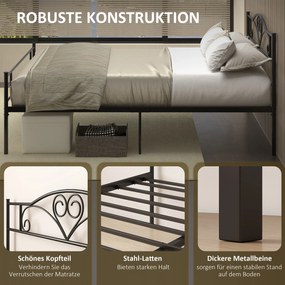 Kovový dvoulůžkový rám postele HOMCOM 145x211x106cm, s integrovanými latěmi a čelem, úložný prostor pod postelí, černý
