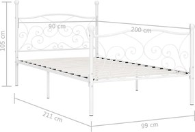 Rám postele s laťkovým roštem bílý kov 90 x 200 cm 284447