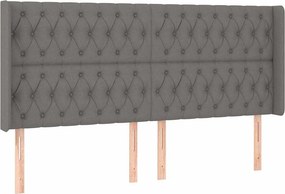 Čelo postele s LED tmavě šedé 183 x 16 x 118/128 cm textil 3124399