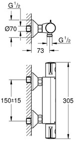 Grohe Grohtherm 800 - Termostatická sprchová baterie nástěnná, chrom 34558000