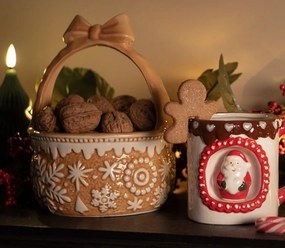 Hnědá keramická miska košík s vločkami Snowflakes - Ø15*21 cm